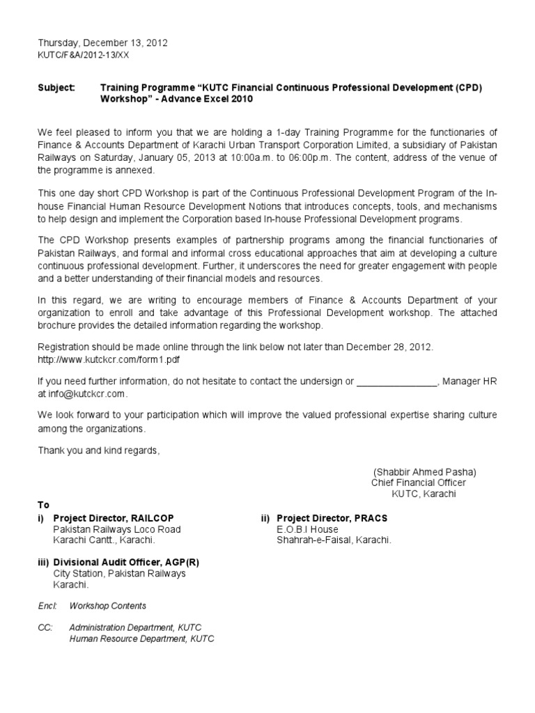 Training Programme "KUTC Financial Continuous Professional Development (CPD) Workshop" - Advance ...