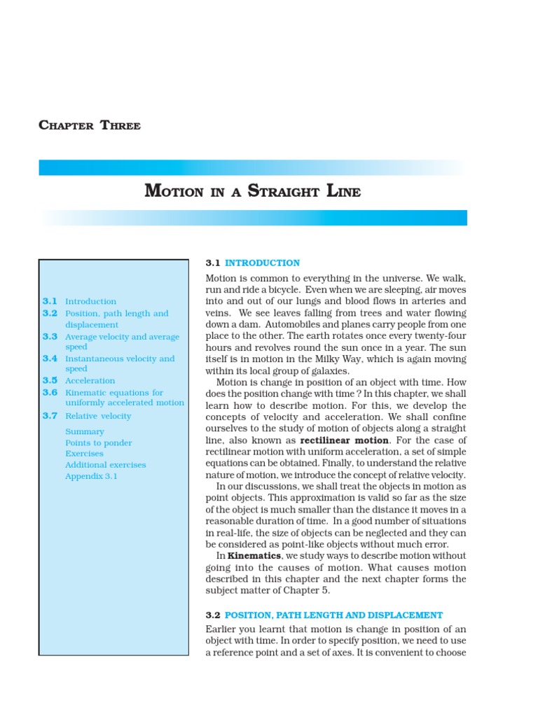 Motion in A Straight Line PDF | PDF | Velocity | Acceleration