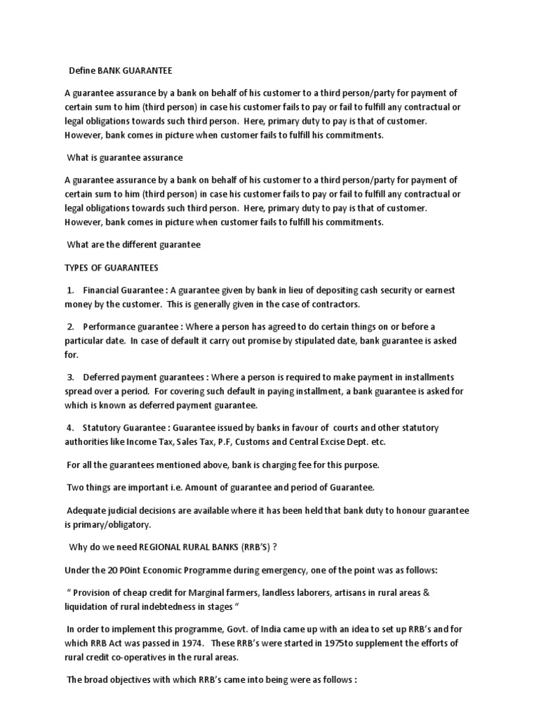 Bank Assurance and Letter of Credit | Guarantee | Banks