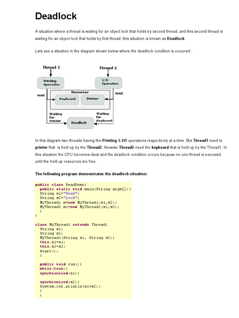 Deadlock | PDF | Java (Programming Language) | Application Programming ...