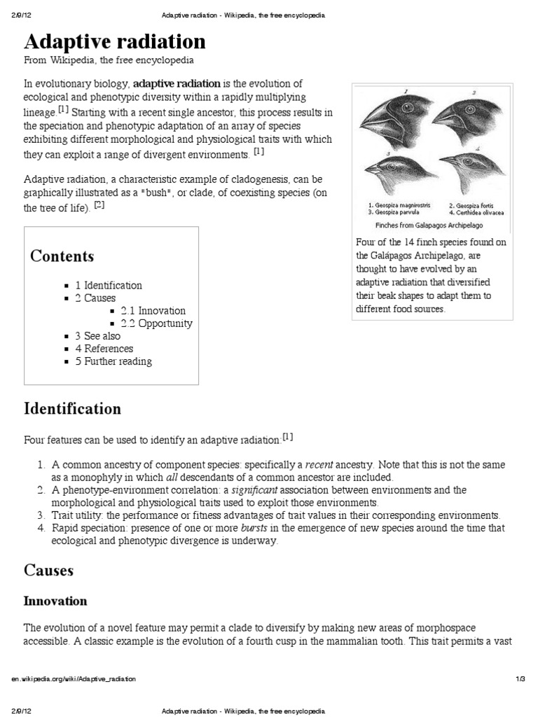 Adaptive Radiation - Wikipedia | PDF | Evolutionary Biology ...