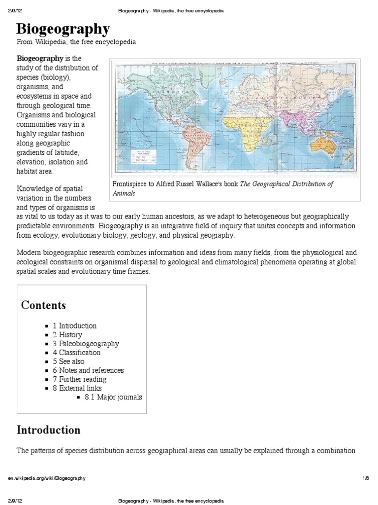 Biogeography - Wikipedia | PDF | Biogeography | Ecological Restoration