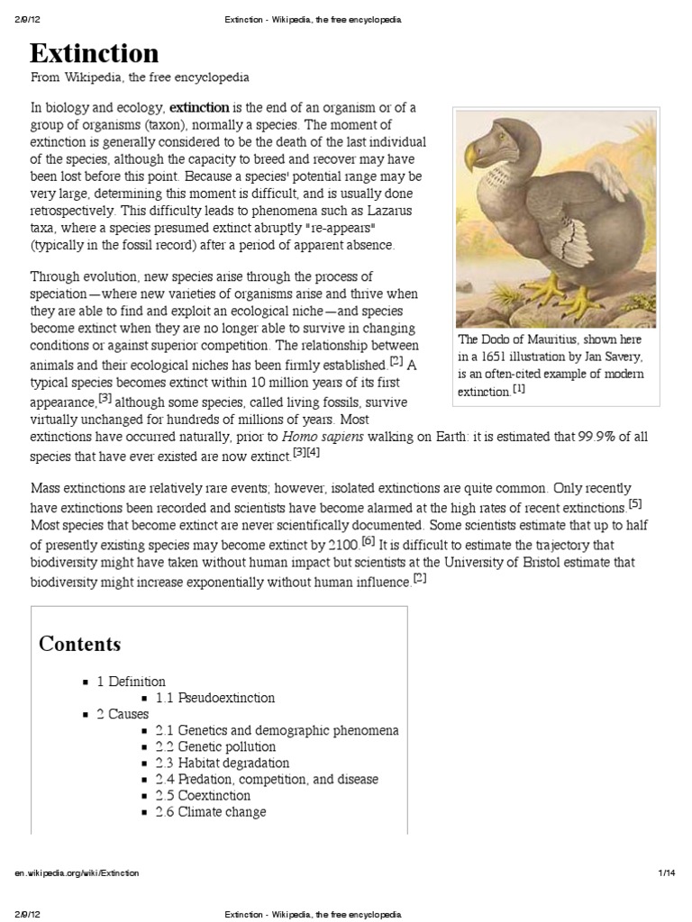 Extinction - Wikipedia | PDF | Extinction | Habitat Destruction