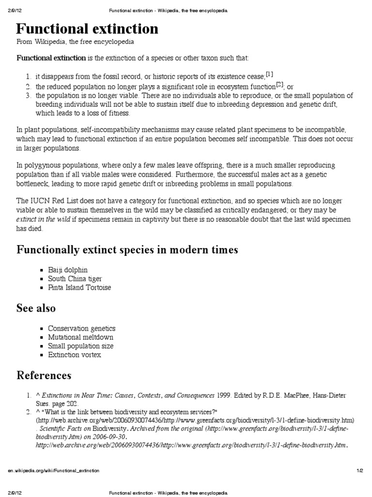Functional Extinction - Wikipedia | PDF | Inbreeding | Extinction