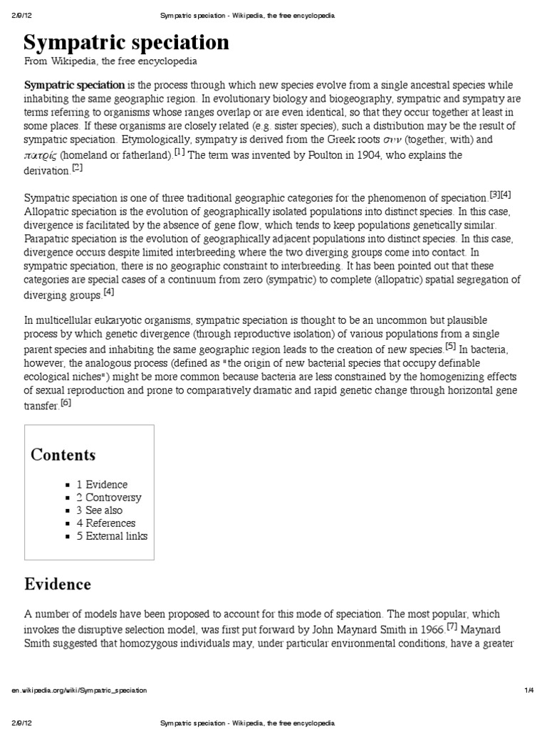 Sympatric Speciation - Wikipedia | PDF | Biological Evolution | Species