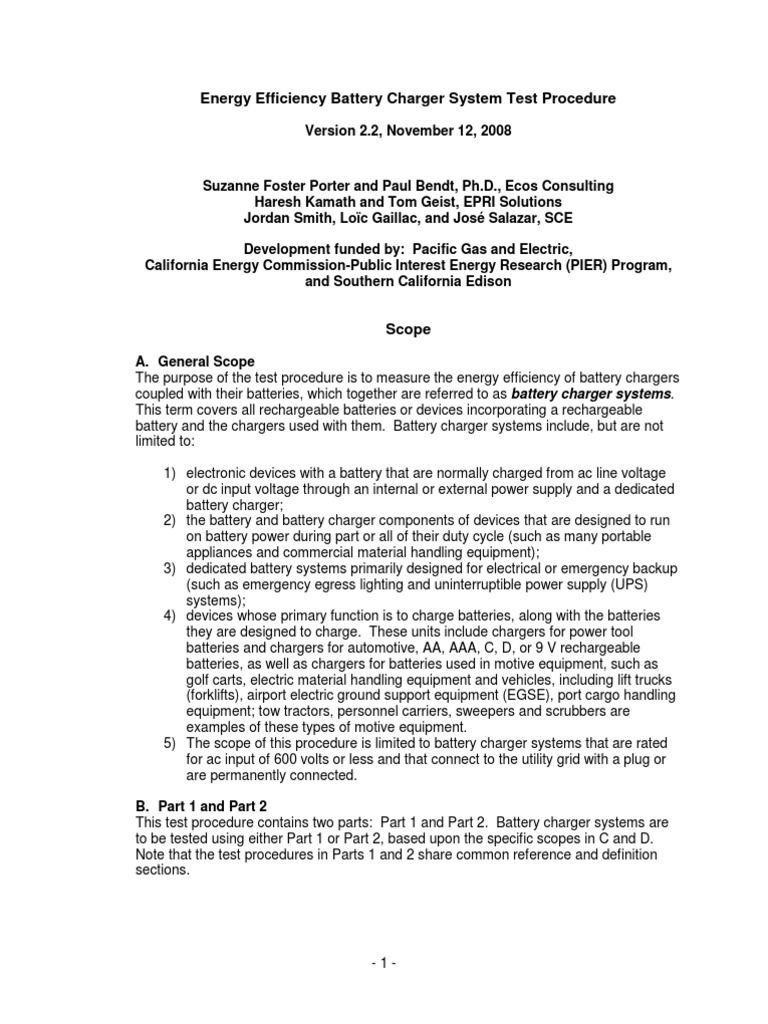 Energy Efficiency Battery Charger System Test Procedure Pdf Battery