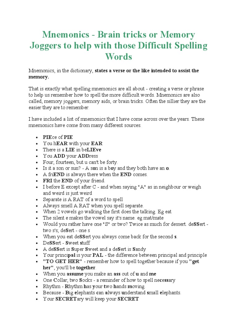 Mnemonics | PDF | Mnemonic | Languages