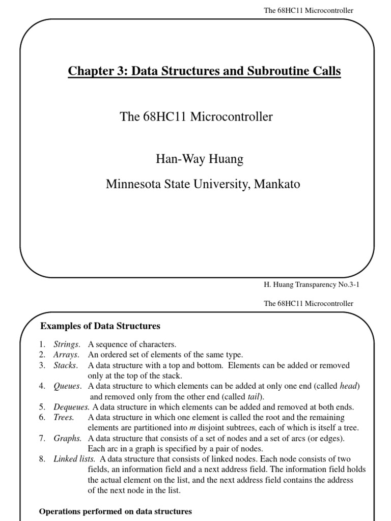 Chapter 3 Data Structures And Subroutine Calls The 68hc11 Microcontroller Pdf Subroutine