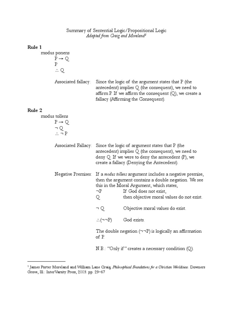 Summary of Sentential Logic/Propositional Logic | PDF | Logic | Argument