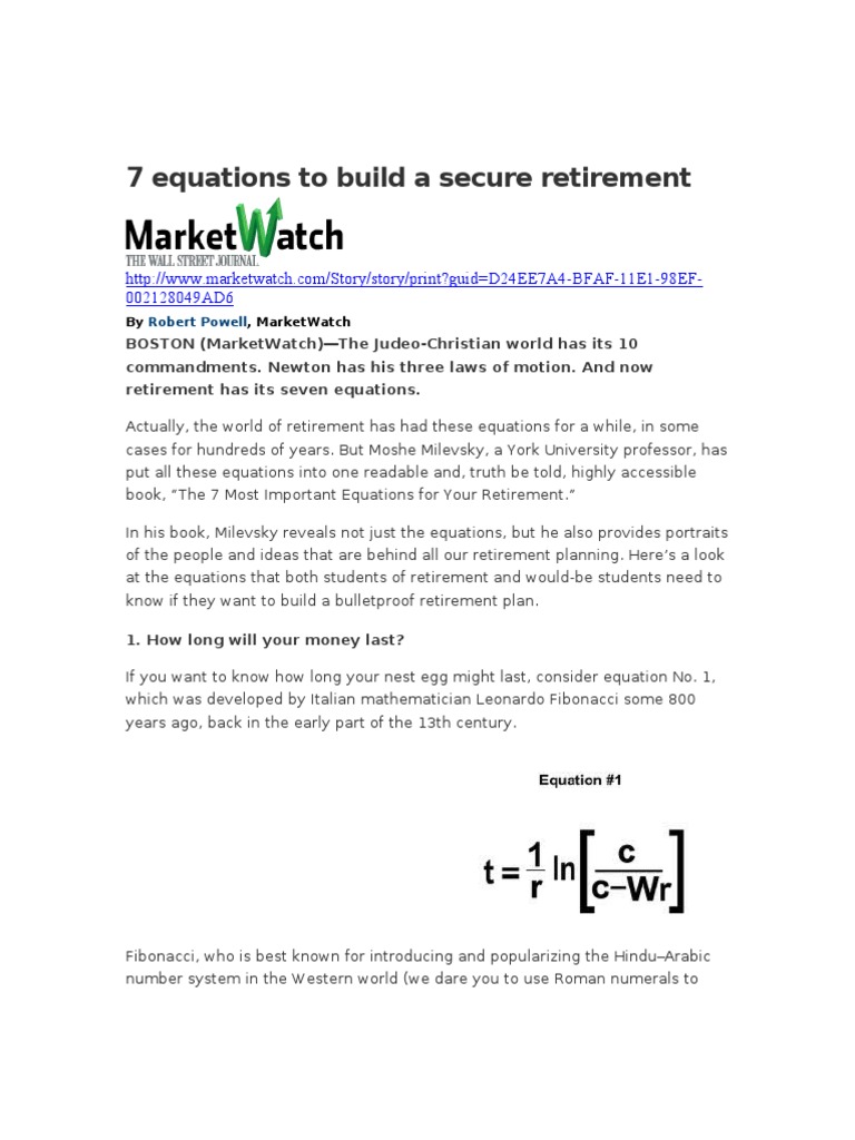 7 Equations for Secure Retirement Planning | PDF | Present Value ...