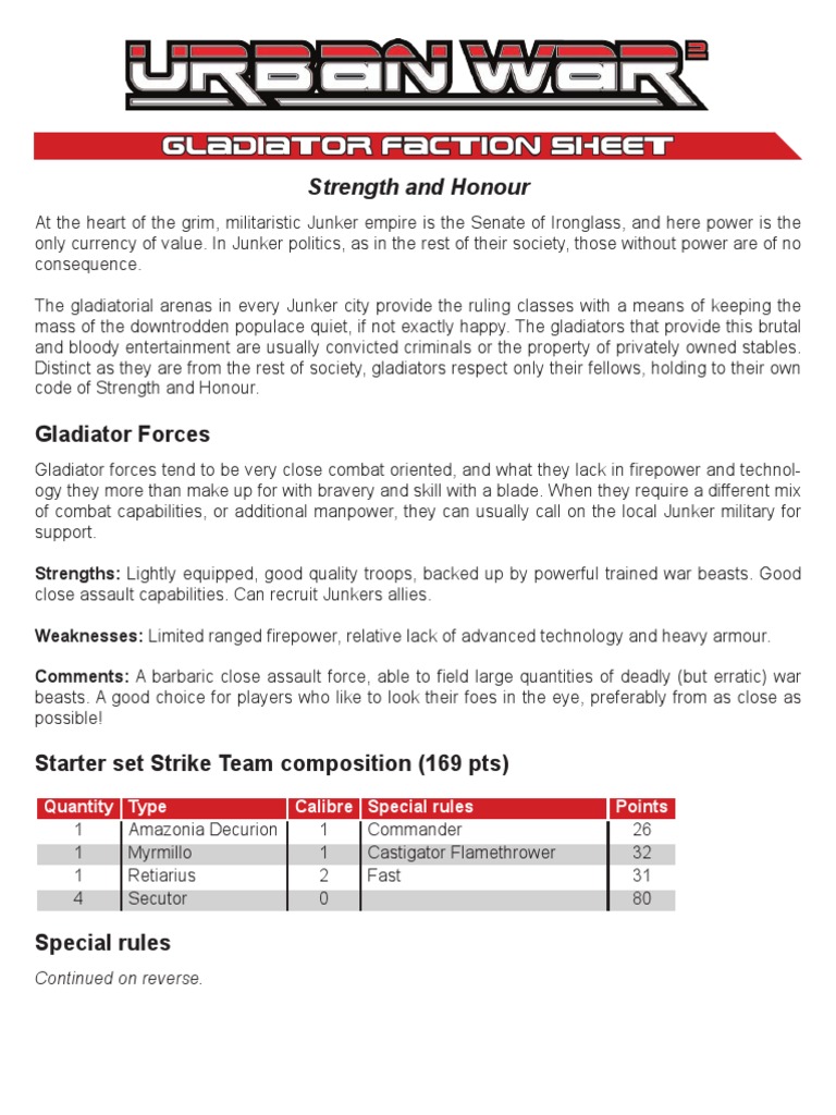Urban War: Gladiator Faction Sheet | Download Free PDF | Gladiator ...