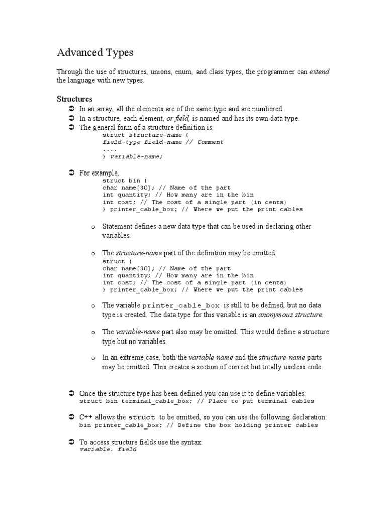 Advanced Types: Structures | PDF | Integer (Computer Science) | Data Type