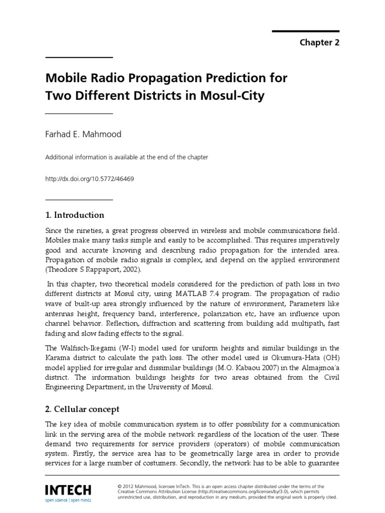 Mobile Radio Propagation Prediction For Two Different Districts in Mosul-City | Download Free ...