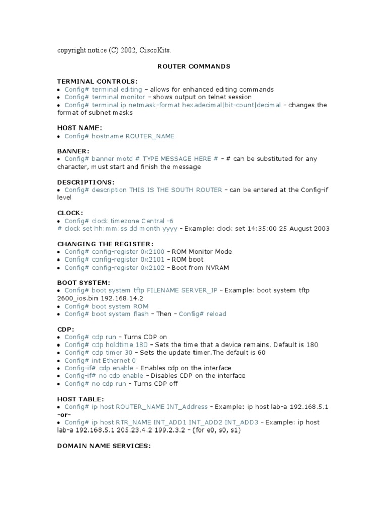 Cisco Router Commands | PDF | Network Socket | Ip Address