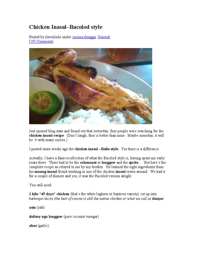 Chicken Inasal-Bacolod Style: Cuisina Ilongga General (29) Comments | PDF