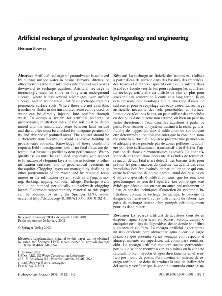 Artificial Groundwater Recharge Techniques | PDF | Aquifer | Groundwater