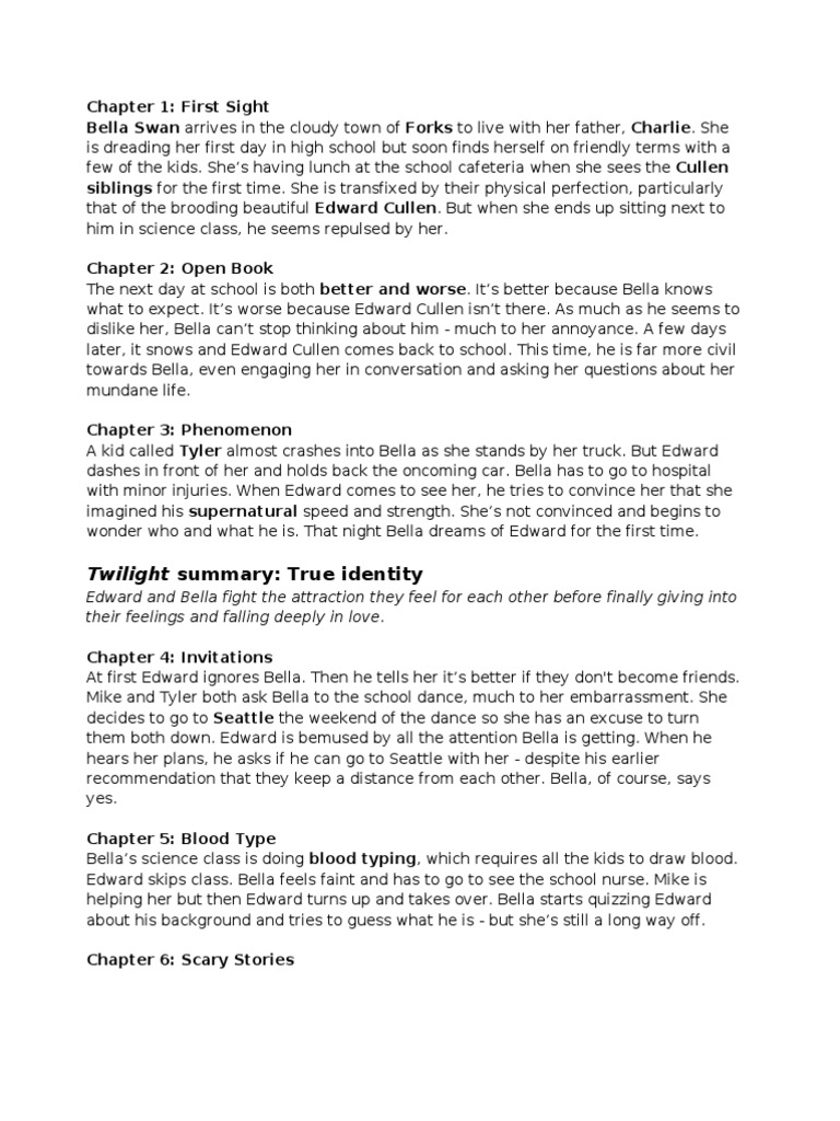 Twilight Summary: True Identity | PDF | Twilight (Meyer Novel ...