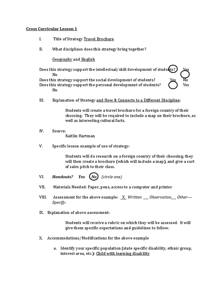 Cross Curricular Lesson Activities | PDF | Educational Assessment ...