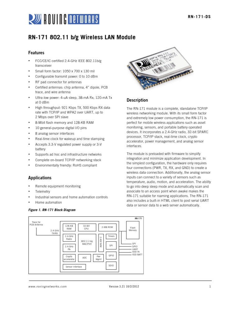 RN-171 802.11 B/G Wireless LAN | PDF | Science & Mathematics | Computers
