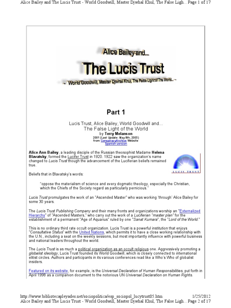 Alice Bailey Lucis Lucifer Trust | PDF | Ascended Master | Kundalini