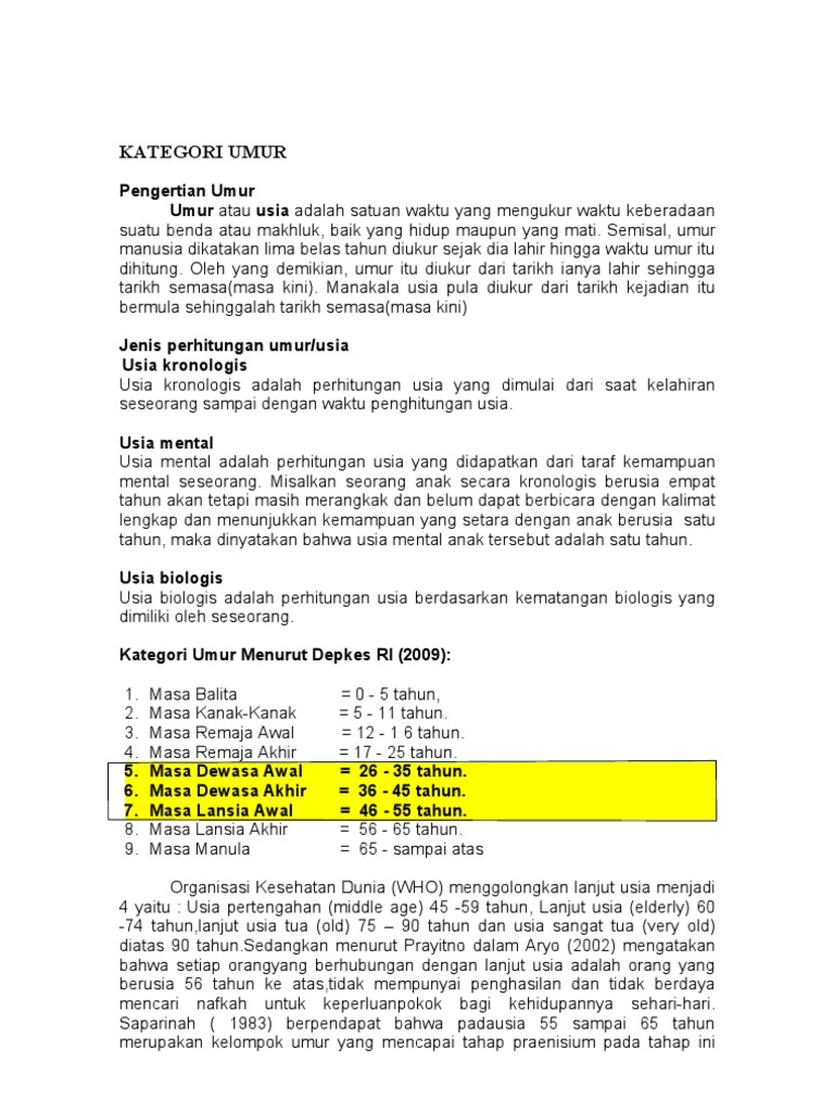Kategori Umur Menurut WHO dan Depkes | PDF | Sains & Matematika | Gaya ...