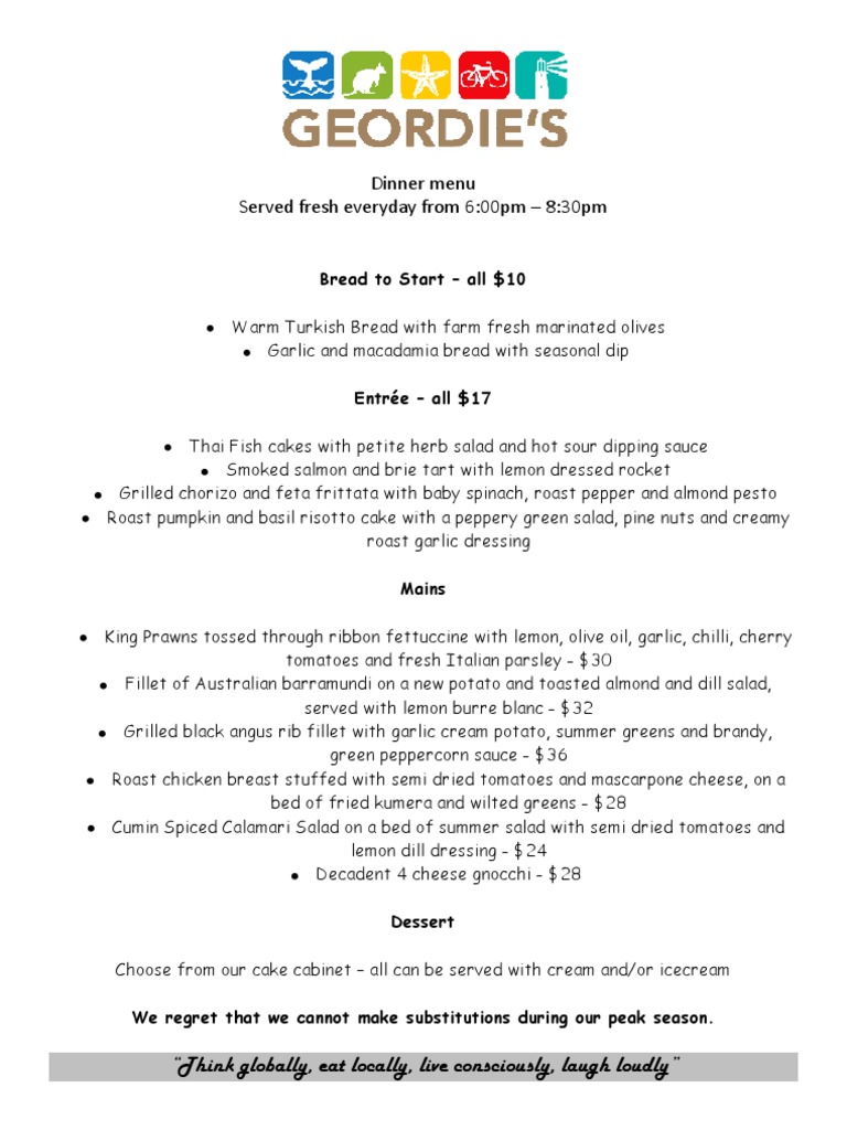 Fresh Dinner Menu with Entrees & Mains | PDF | Cooking, Food & Wine