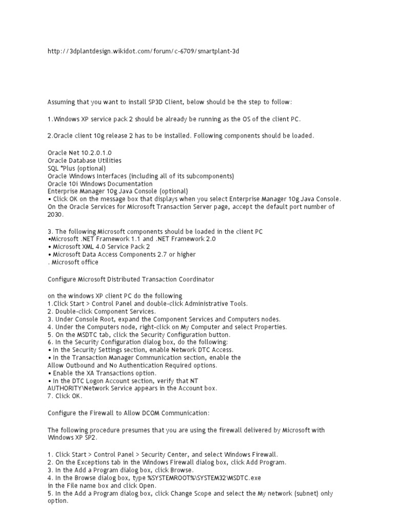 SP3D Client Installation | PDF | Oracle Database | Microsoft Windows