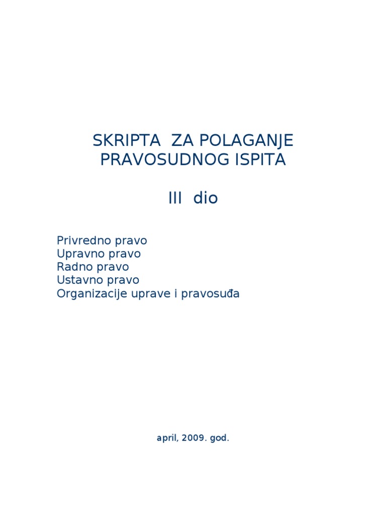 Skripta Za Pravosudni - Privreda, Upravno, Radno, Ustavni Sistem - Kona. Varijanta | PDF
