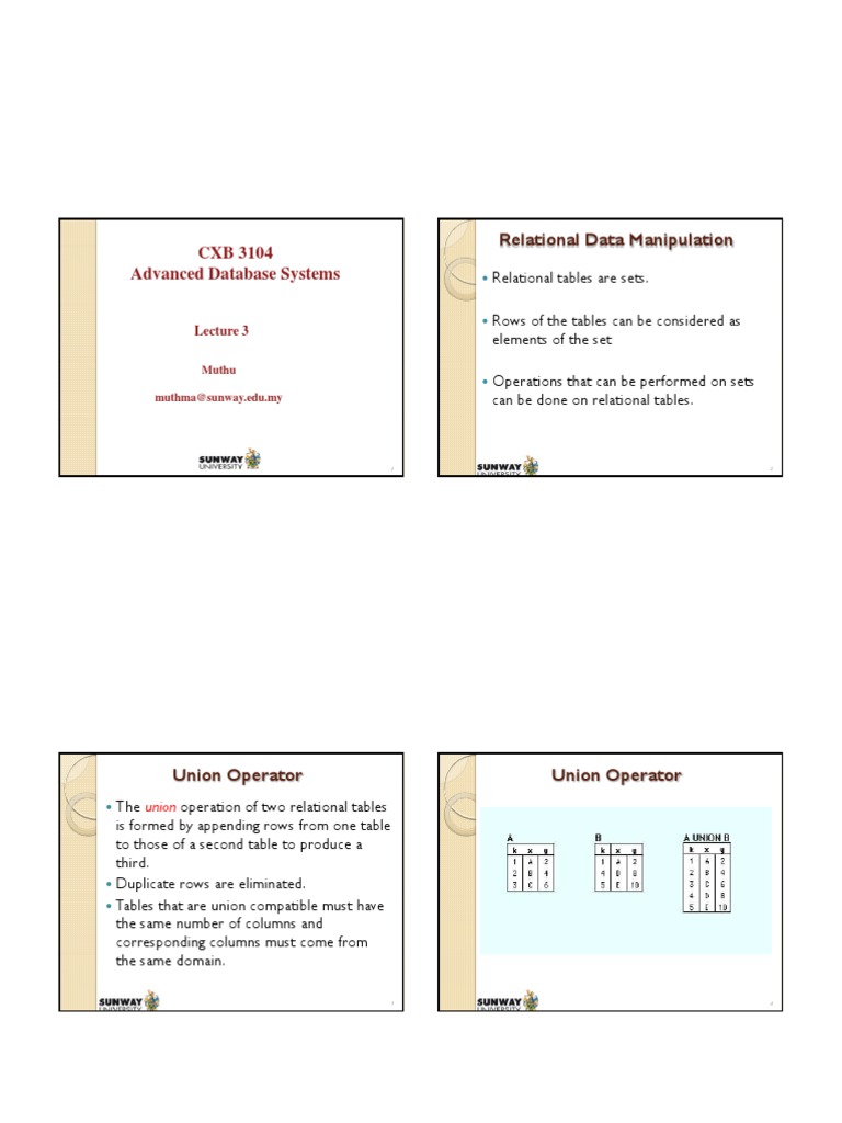 Relational Data Manipulation: CXB 3104 Advanced Database Systems | PDF ...