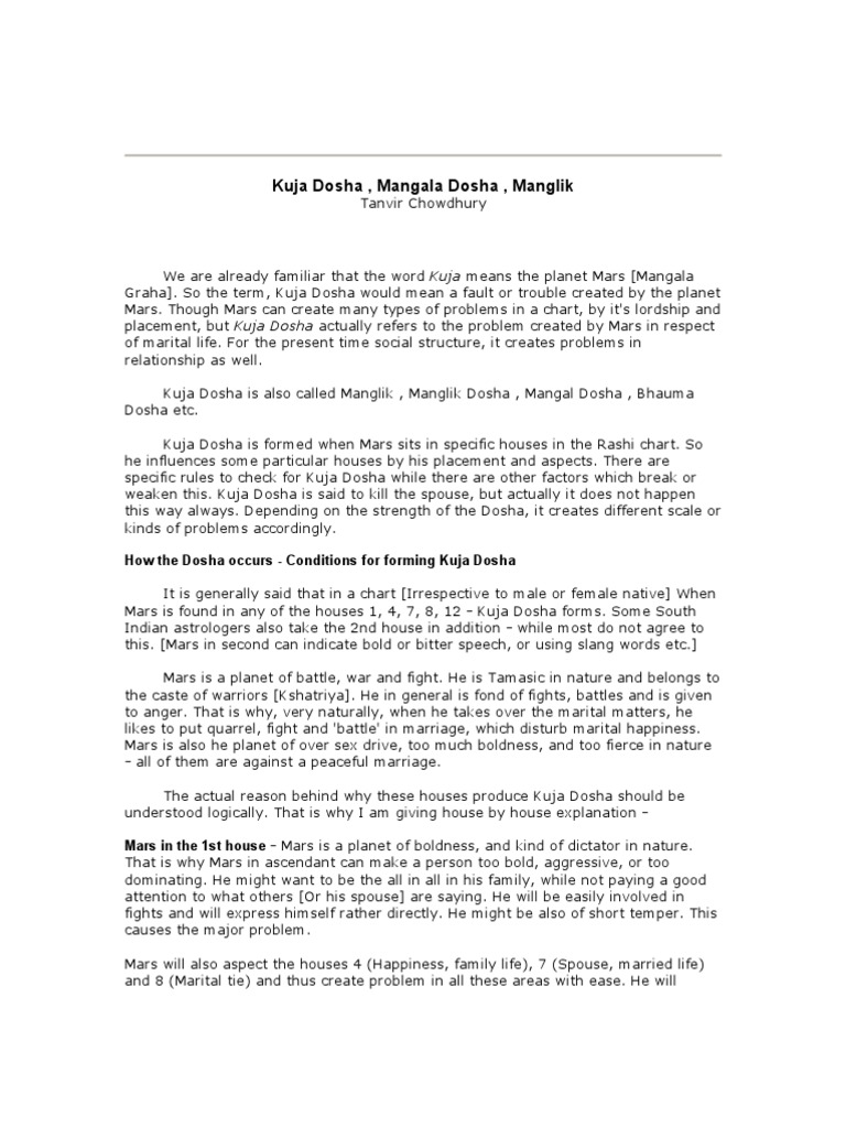 Understanding Kuja Dosha Effects | PDF