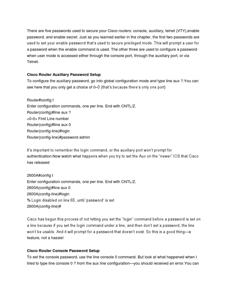 There Are Five Passwords Used To Secure Your Cisco Routers Pdf