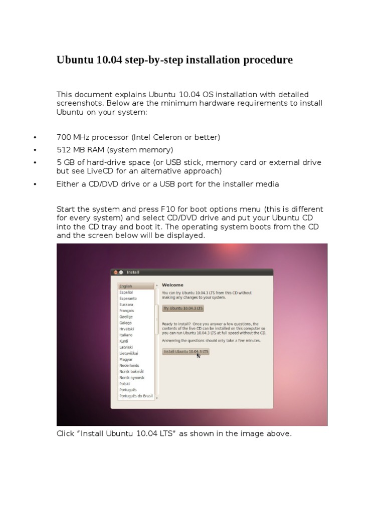 Ubuntu 10.04 Step-By-step Installation | PDF | Ubuntu (Operating System) | Booting