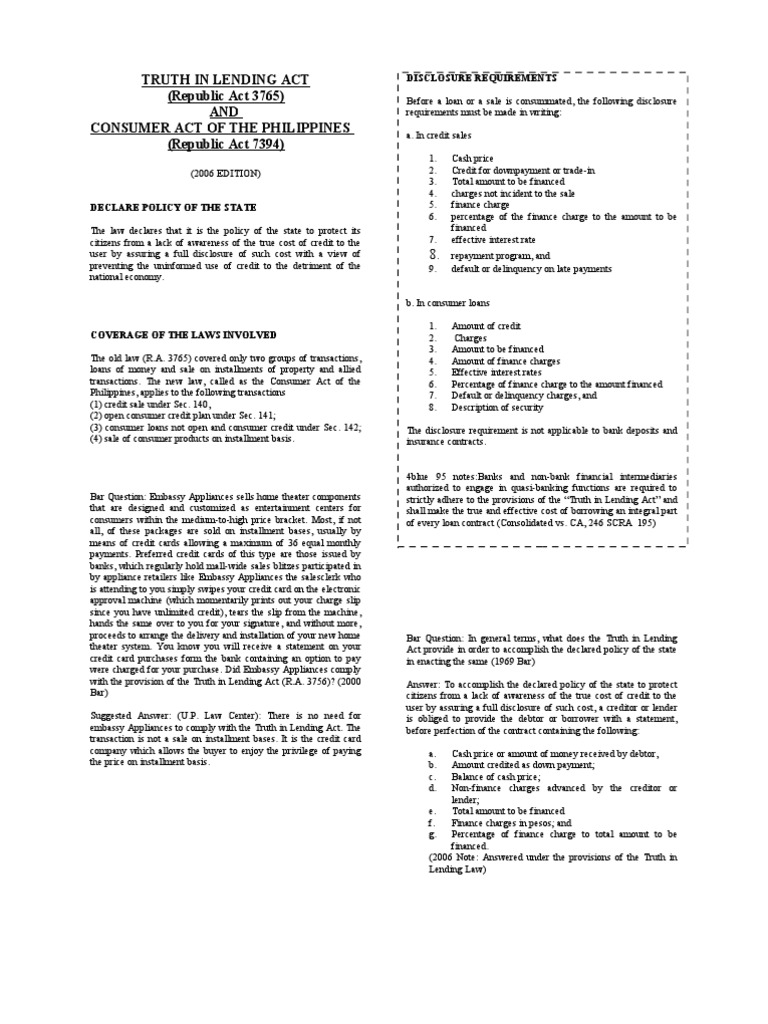 Tila Law | PDF | Credit (Finance) | Truth In Lending Act