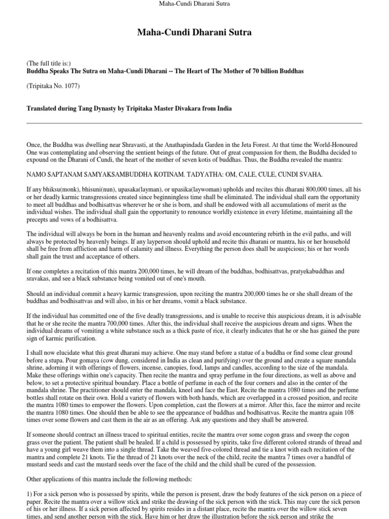 Maha Cundi Dharani Sutra | PDF | Mantra | Bodhisattva