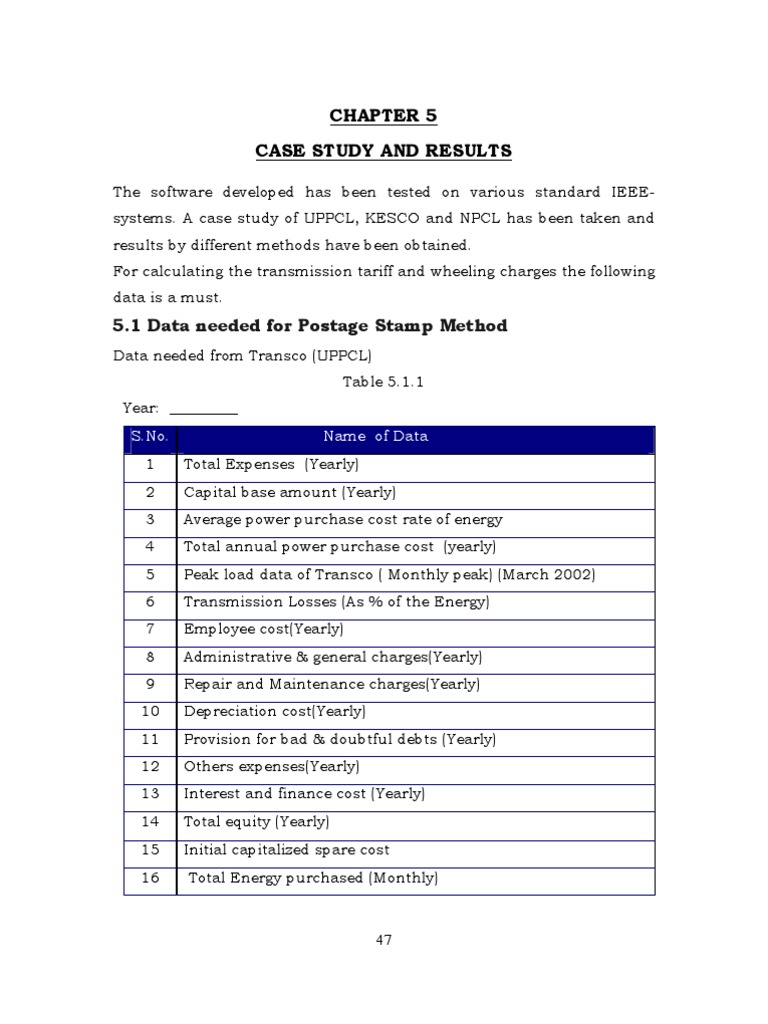 Case Study and Results: 5.1 Data Needed For Postage Stamp Method | PDF