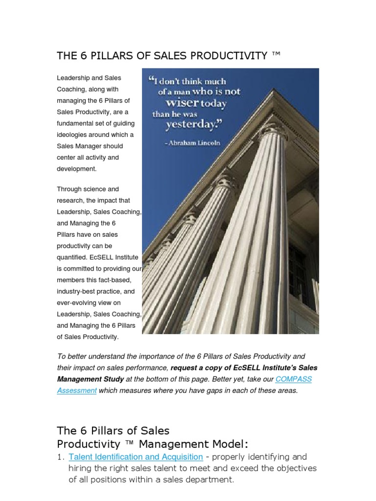 The 6 Pillars of Sales Productivity Management Model | PDF | Leadership ...