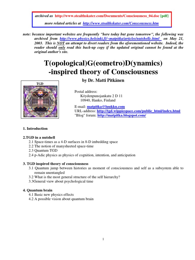 Matti Pitkanen - TGD Inspired Theory of Consciousness | PDF | Quantum ...