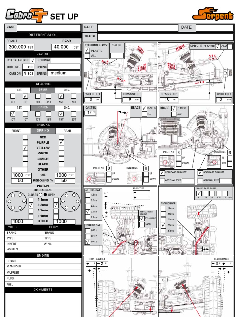Cobra GT Standard Setup Sheet | PDF | Business | Technology & Engineering