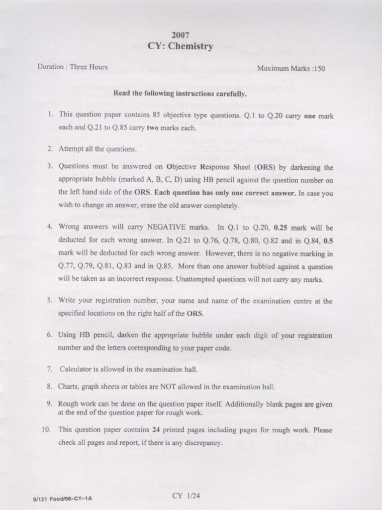 GATE Question Parer Chemistry 2007 | PDF | Foreign Language Studies
