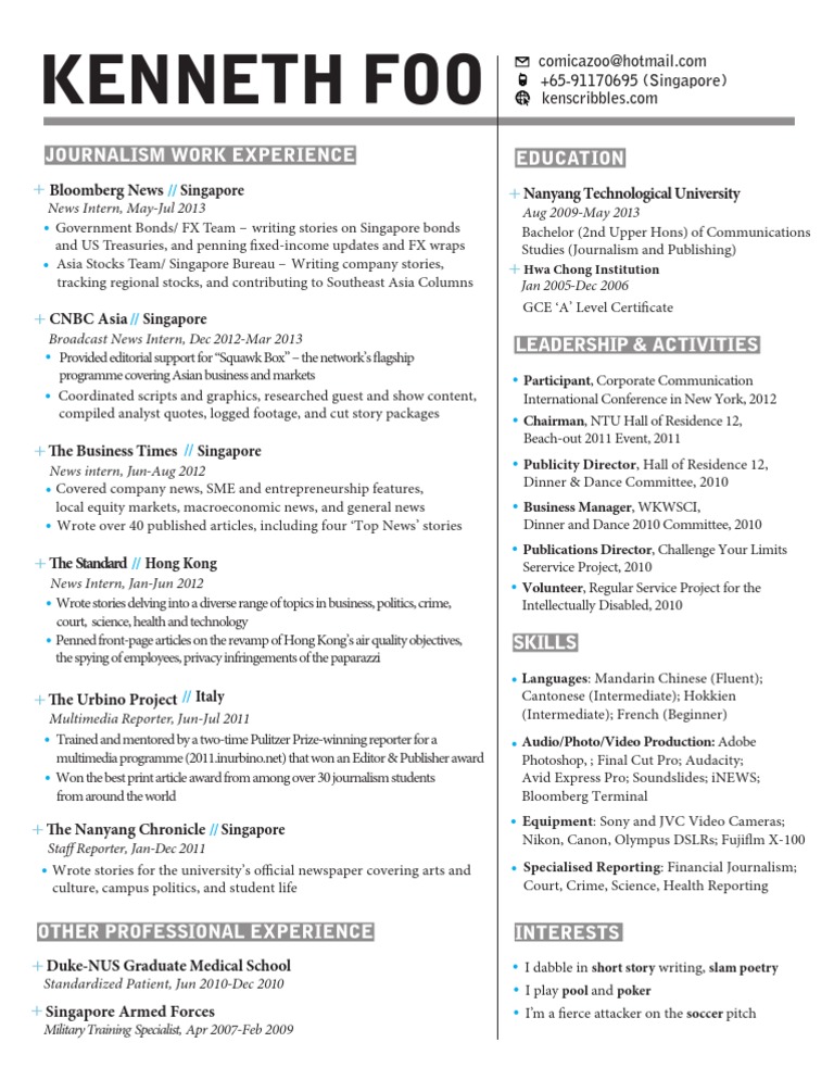 Kenneth Foo's Resume | PDF | News | Singapore