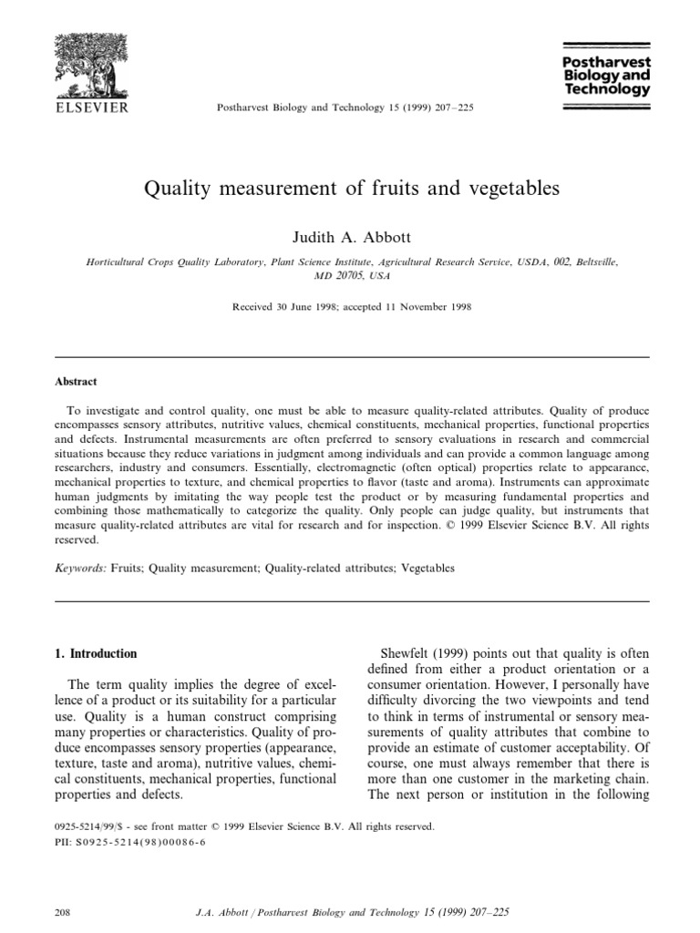 Quality Measurement of Fruits and Vegetables | Download Free PDF ...