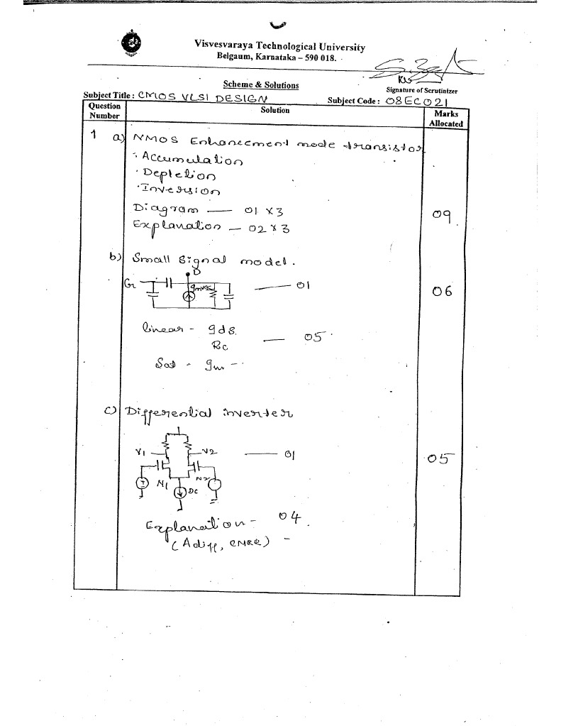 CMOS VLSI VTU Evaluation Scheme | PDF