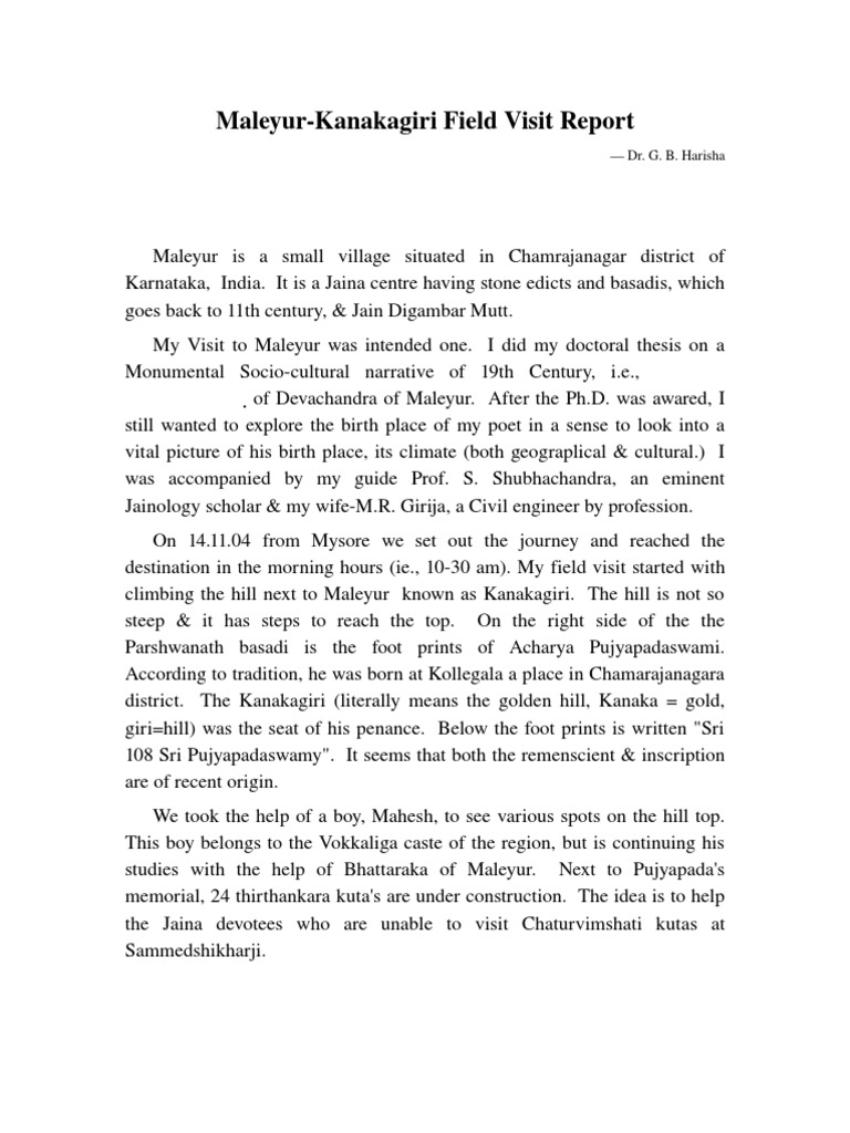 Maleyur-Kanakagiri Field Visit Report | PDF | Indian Religions