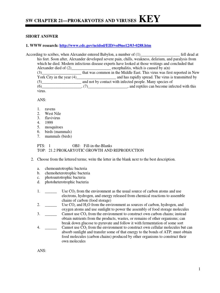 Chapter 21 Prokaryotes Key | PDF | Virus | Bacteria