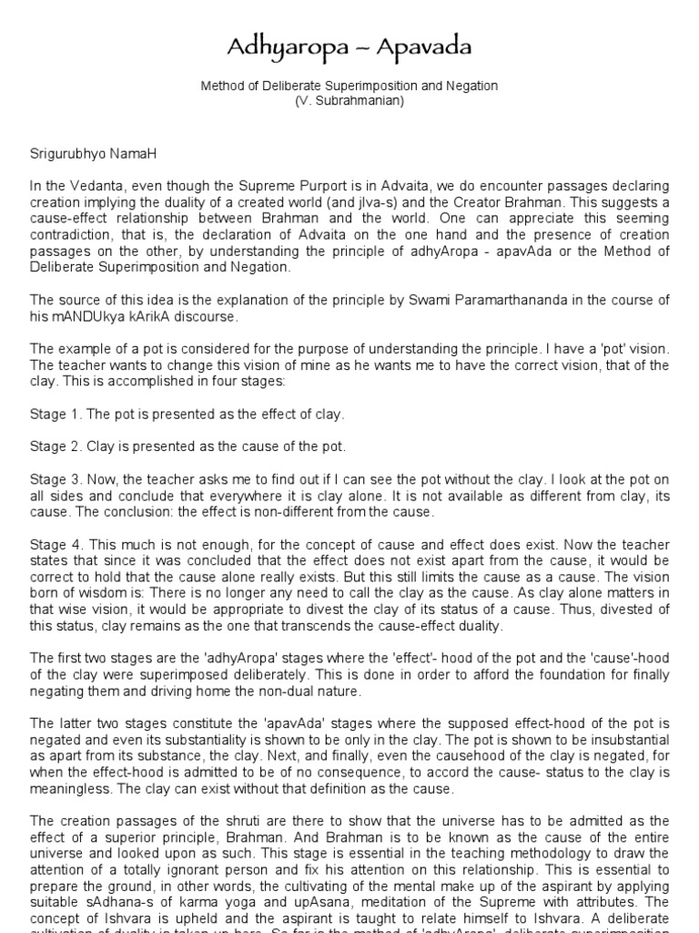 Adhyaropa-Apavada - Superimposition and Negation | PDF | Advaita ...