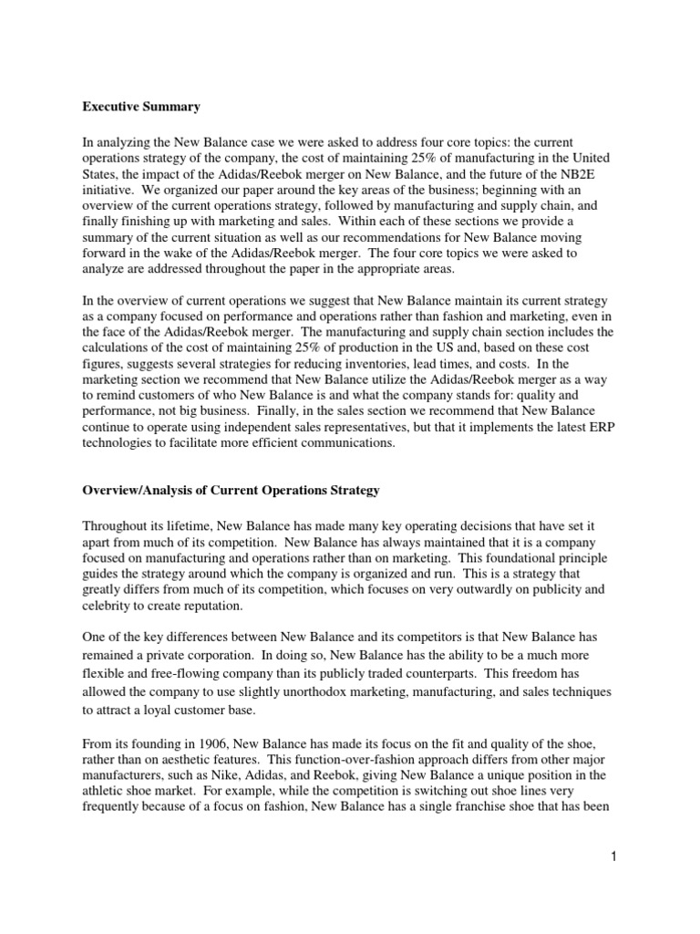 An Analysis of New Balance's Operations Strategy and Recommendations in ...
