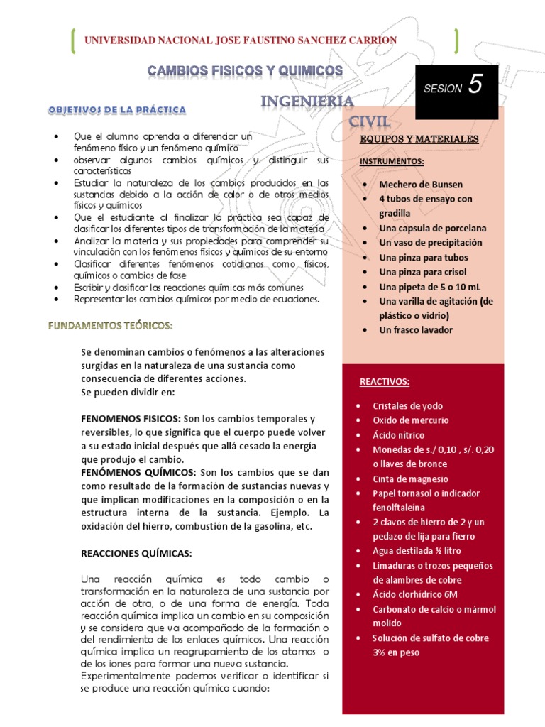 Cambios Físicos y Químicos en Práctica | PDF | Oxígeno | Reacciones ...