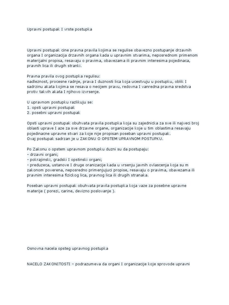 Upravni Postupak I Vrste Postupka | PDF