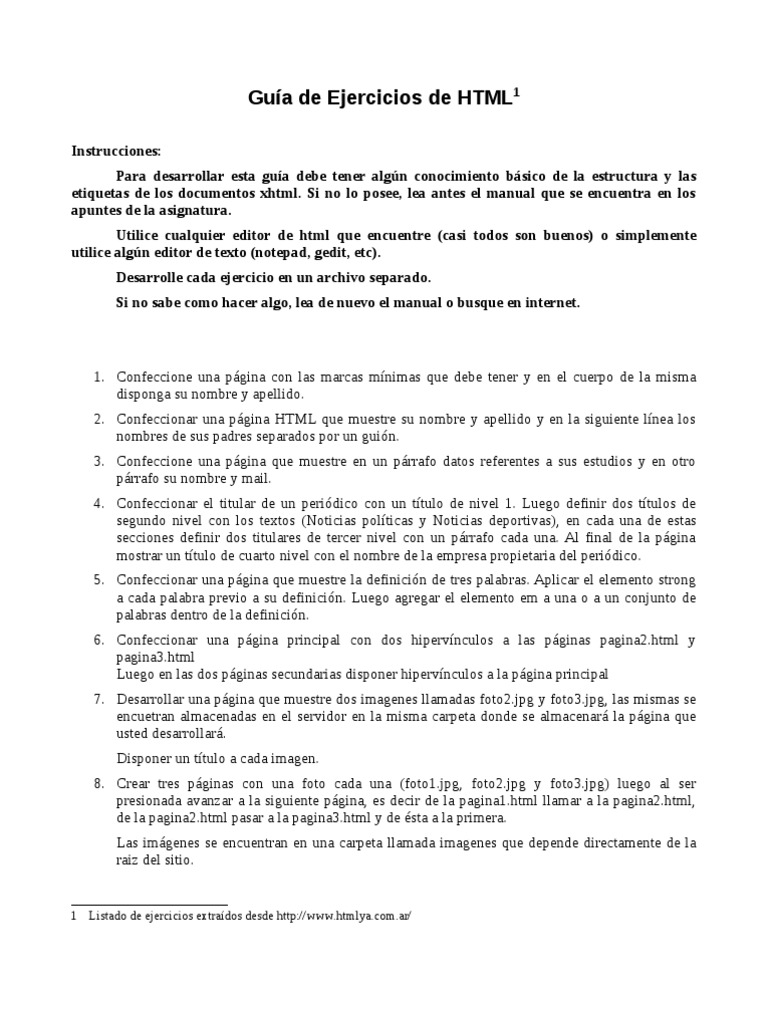 Ejercicios Prácticos de HTML | PDF | HTML | Hipervínculo