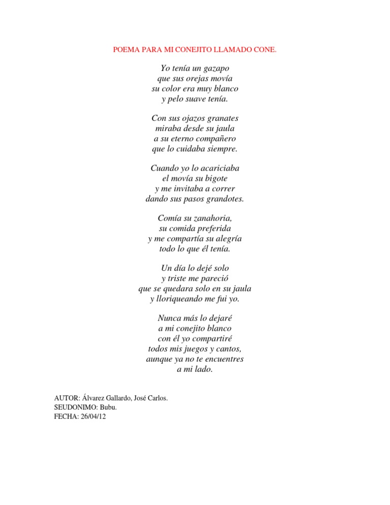 Poema para mi conejito Cone | PDF